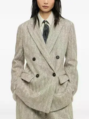 Brunello Cucinelli Dazzling Chevron Embroidery Blazer In Sparkling Mohair And Wool