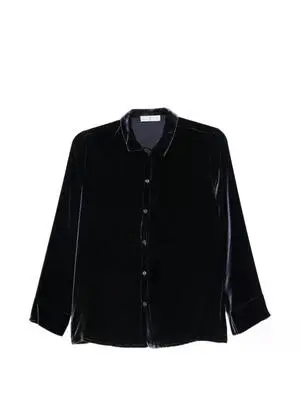 WHYCI Velvet Long-sleeve Pyjama Shirt - Blue
