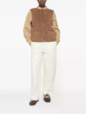 FIVE JEANS Shearling Texture Leather Trim Gilet