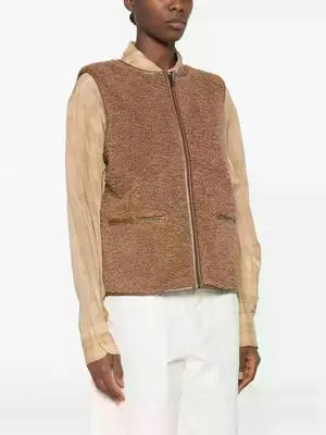 FIVE JEANS Shearling Texture Leather Trim Gilet