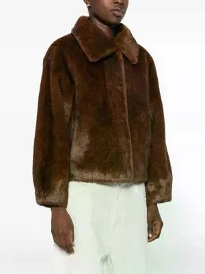 LOU ANDREA Collared Faux-fur Jacket