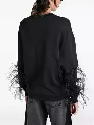 DARKPARK Double Sleeve T-shirt With Feather Trim - Black