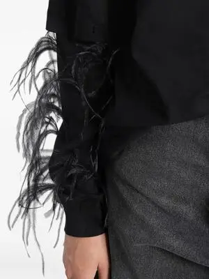 DARKPARK Double Sleeve T-shirt With Feather Trim - Black