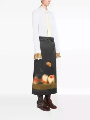Dries Van Noten Printed Cotton Silk Satin Maxi Skirt