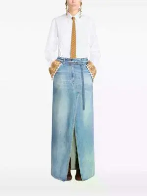 Dries Van Noten Cotton Denim Long Skirt