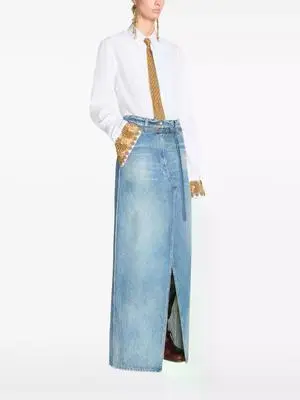 Dries Van Noten Cotton Denim Long Skirt