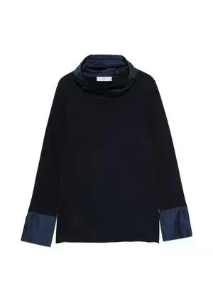 WHYCI Contrast-cuff Funnel-neck Top