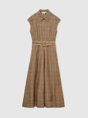 REISS Sammie Collared Check Belted Midi Dress