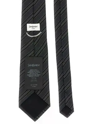 Saint Laurent Saint Laurent Striped Silk Jacquard Tie Grey
