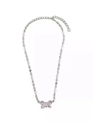 SELF-PORTRAIT Crystal Pearl Bow Necklace