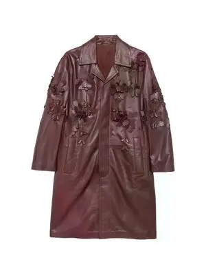 Alberta Ferretti Floral-appliqué Leather Coat