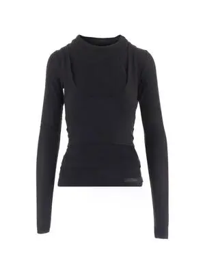ALAINPAUL Ribbed-knit Layered-effect Top - Black