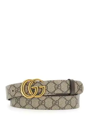 Gucci Reversible Belt With Double G Logo Buckle In Gg Supreme Canvas Brown - Multicolor