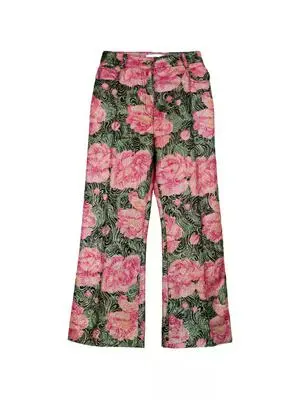 Rabanne Metallic Floral-print Trousers - Pink