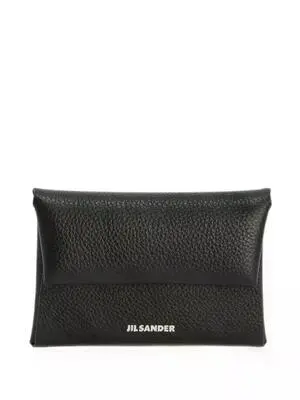 JIL SANDER Folded Grained-leather Envelope Coin Purse And Card Holder With Embossed Logo - Black