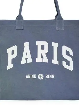 ANINE BING Leo Canvas Tote Paris University Washed - Blue