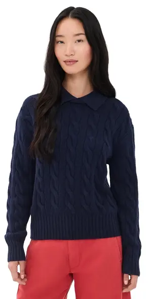 Polo Ralph Lauren Collared Cable Knit Sweater - Hunter Navy