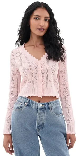 LoveShackFancy Sibella Cropped Cardigan - Pink Iris