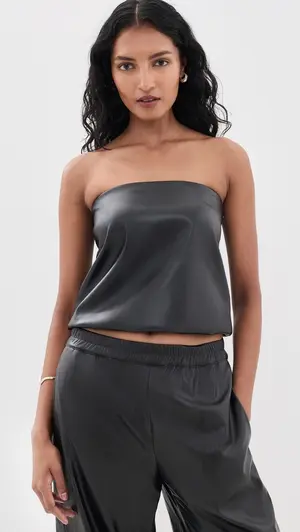 WAYF Camryn Faux Leather Strapless Top