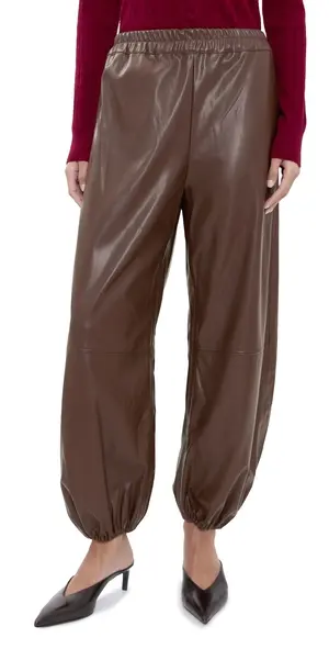 WAYF Camryn Faux Leather Balloon Pants - Chocolate