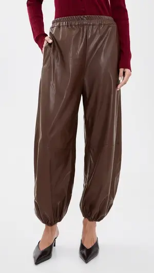 WAYF Camryn Faux Leather Balloon Pants - Chocolate