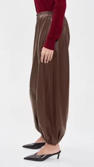 WAYF Camryn Faux Leather Balloon Pants - Chocolate