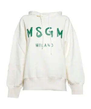 MSGM Logo Printed Drawstring Hoodie - White