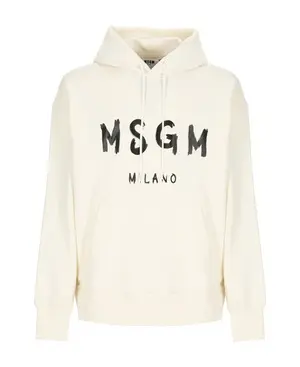 MSGM Logo Printed Drawstring Hoodie - White