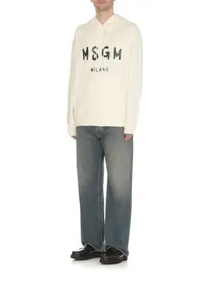 MSGM Logo Printed Drawstring Hoodie