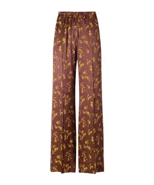 Dries Van Noten Golden Floral Print Wide Leg Pants - Brown