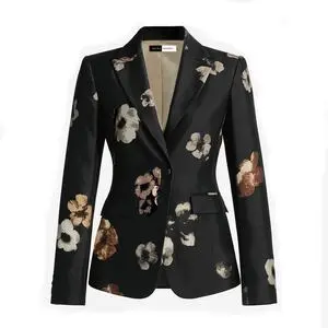 RICHA SHARMA Black / Brown / White Floral Tailored Blazer Statement Jacket With Art Inspired Print