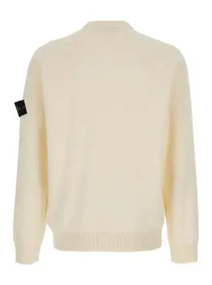 Stone Island White Crew Neck Sweater With Logo Patch On The Sleeve In Cotton For - Multicolor