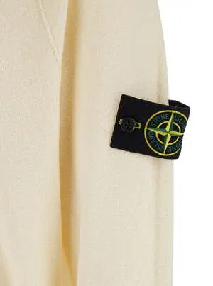 Stone Island White Crew Neck Sweater With Logo Patch On The Sleeve In Cotton For - Multicolor