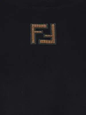 Fendi Crewneck T-shirt With Ff Embroidery On The Front In Cotton - Black