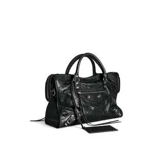Balenciaga Crinkled Leather Tote Bag - Black