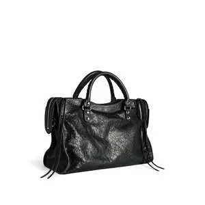 Balenciaga Crinkled Leather Tote Bag - Black