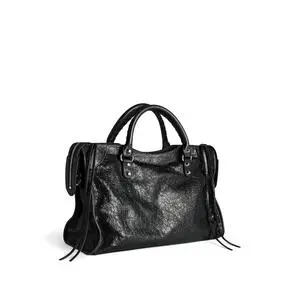 Balenciaga Crinkled Leather Tote Bag - Black