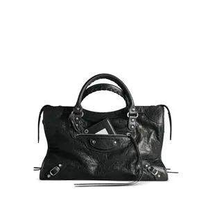 Balenciaga Crinkled Leather Tote Bag - Black