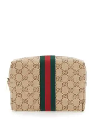 Gucci Beige Pouch With All-over Gg Motif And Web Detail In Fabric For - Multicolor