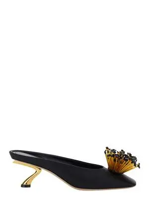 FERRAGAMO Black Sandals With Low Heel And Crystal Embellishment On The Front In Fabric - Multicolor