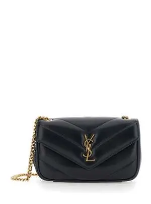 Saint Laurent Loulou' Mini Crossbody Bag With Cassandre Plate On The Front And Chain Strap In Leather For - Black