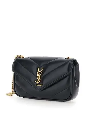 Saint Laurent Loulou' Mini Crossbody Bag With Cassandre Plate On The Front And Chain Strap In Leather For - Black