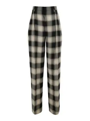 Phoebe Philo Pants With Front Pleats And All-over Check Motif In Viscose For - Multicolor