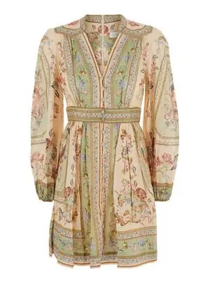 Zimmermann Roselight' Dress With Balloon Sleeves And All-over Floral Motif In Linen For - Multicolor