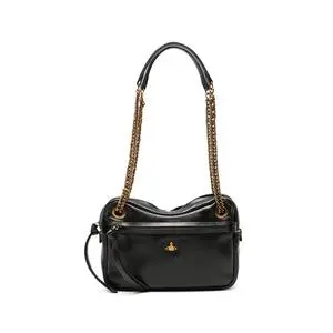 VIVIENNE WESTWOOD Grained Leather Shoulder Bag With Signature Orb Plaque - Black