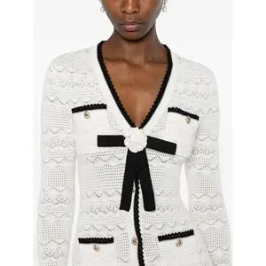 SELF-PORTRAIT Pointelle Knit V-neck Midi Dress
