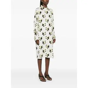 Fendi Floral Silk Shirt Dress - Cream