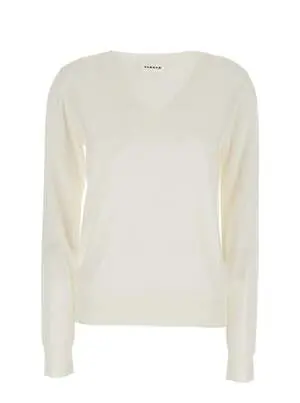 P.a.r.o.s.h Long Sleeve V-neck Sweater In White Wool And Silk Blend For - Multicolor