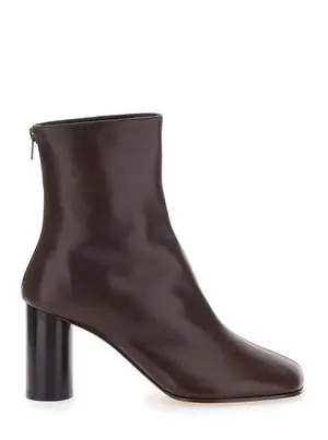 Phoebe Philo Brown Ankle Boots With Medium Wide Heel In Leather - Multicolor