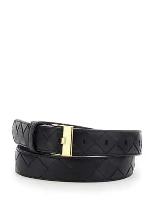 Bottega Veneta Black Belt With All-over Intreccio Motif In Leather - Multicolor
